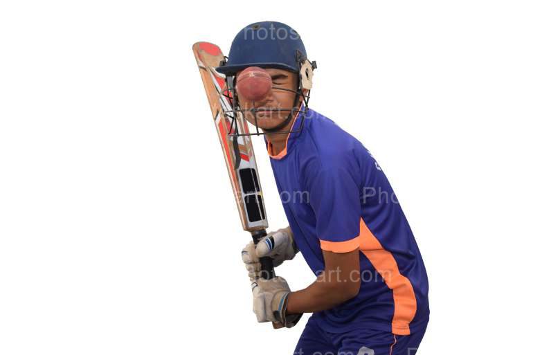 cricket ball hiting cricketer face stock image | Photoskart